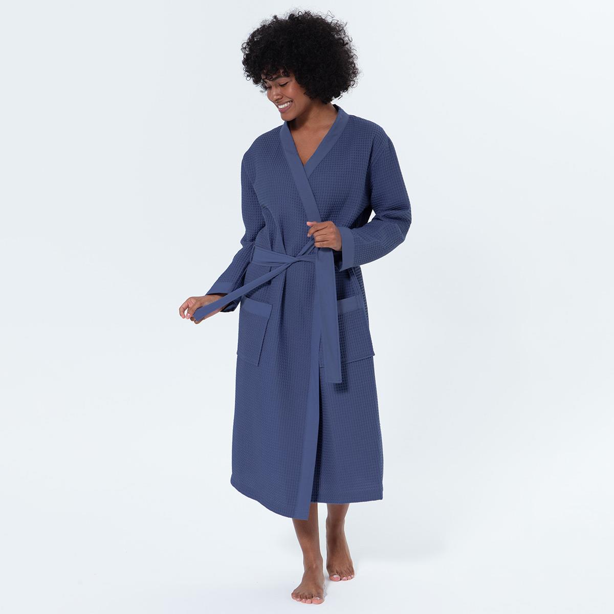 Women’s Lavender Blue Lightweight Kimono Waffle Spa Robe | Seyante