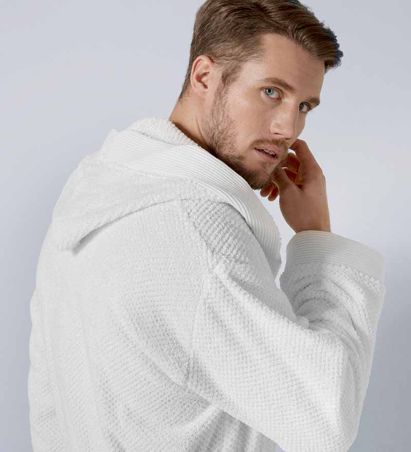 Men's Navy Luxury Turkish Cotton Terry Cloth Robe with Hood