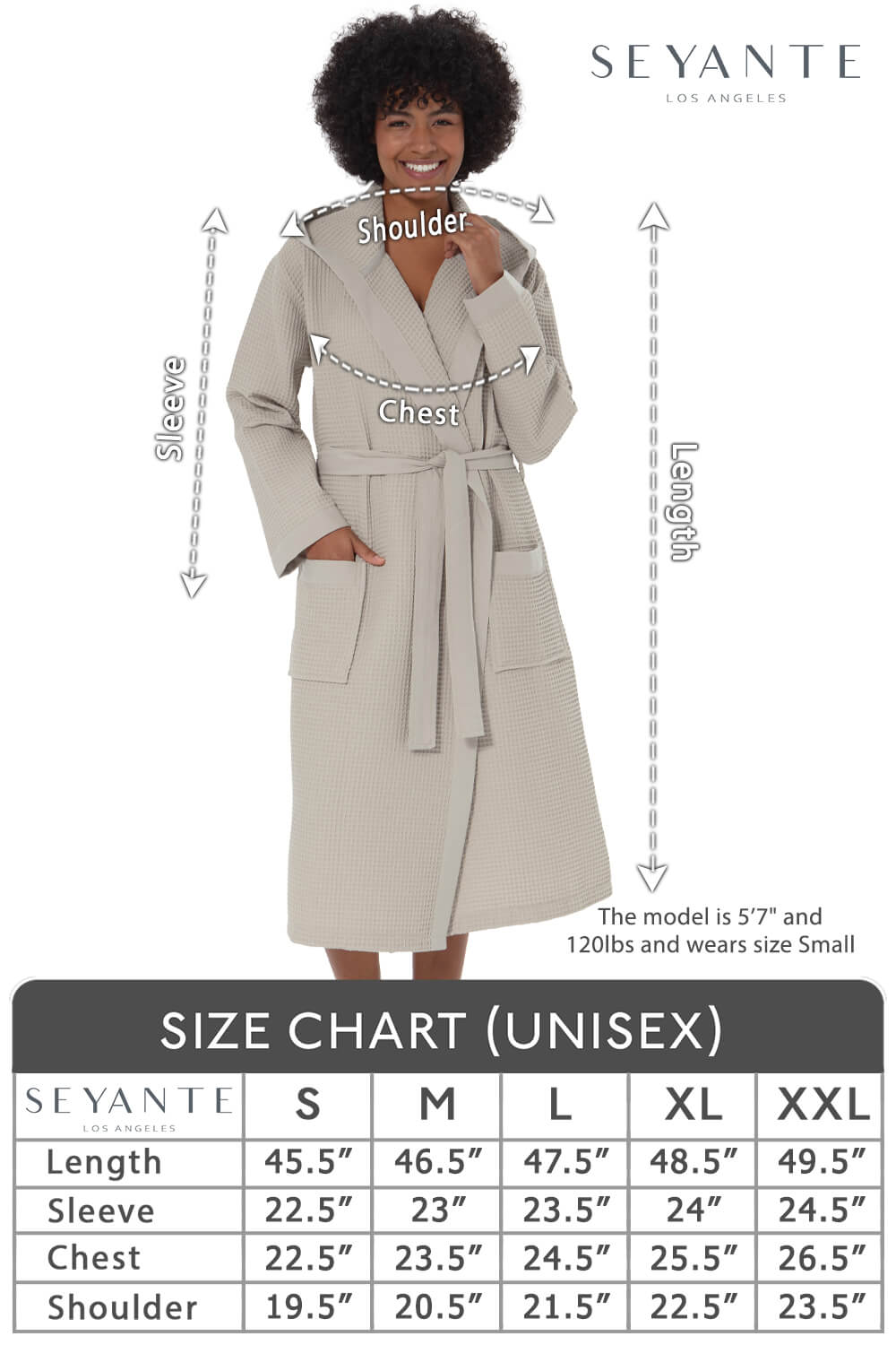 Women’s Stone Beige Turkish Cotton Waffle Hooded Robe | SEYANTE