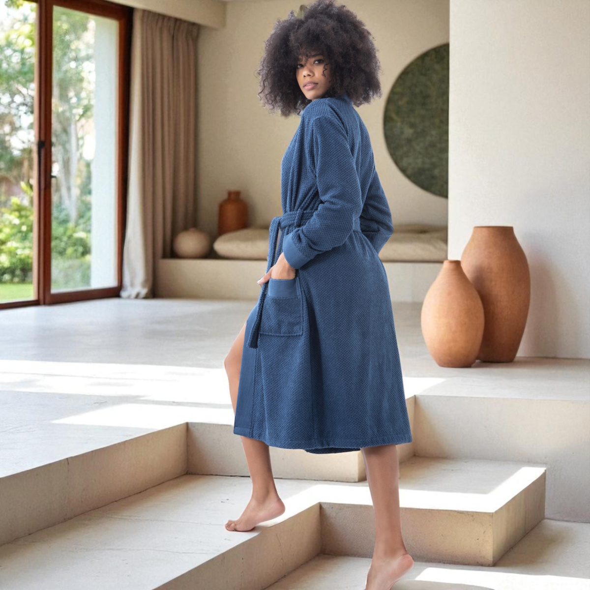 Women’s Gray Turkish Cotton Terry Hooded Robe | SEYANTE