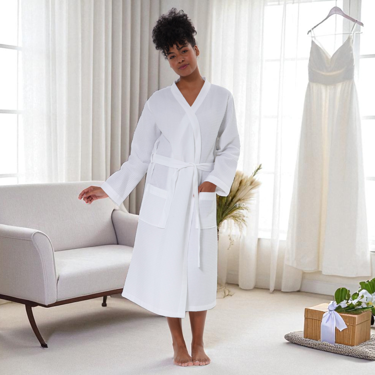 Women’s Terra Cotta Lightweight Kimono Waffle Spa Robe | SEYANTE